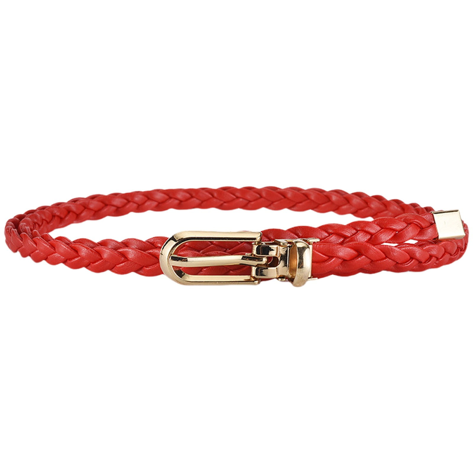 Belts for Women Fashion Braided PU Leather Narrow Thin Buckle Strap ...