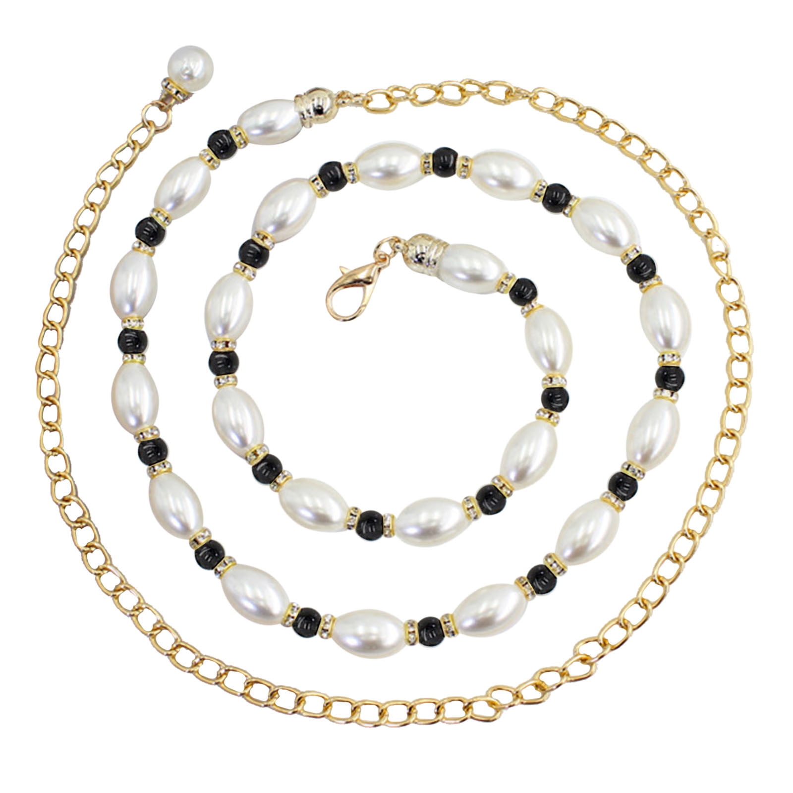 Belts for Women Rhinestone Inlay Pearl Waist Chain Hook Adjustment Thin ...