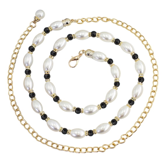 Belts for Women Rhinestone Inlay Pearl Waist Chain Hook Adjustment Thin ...