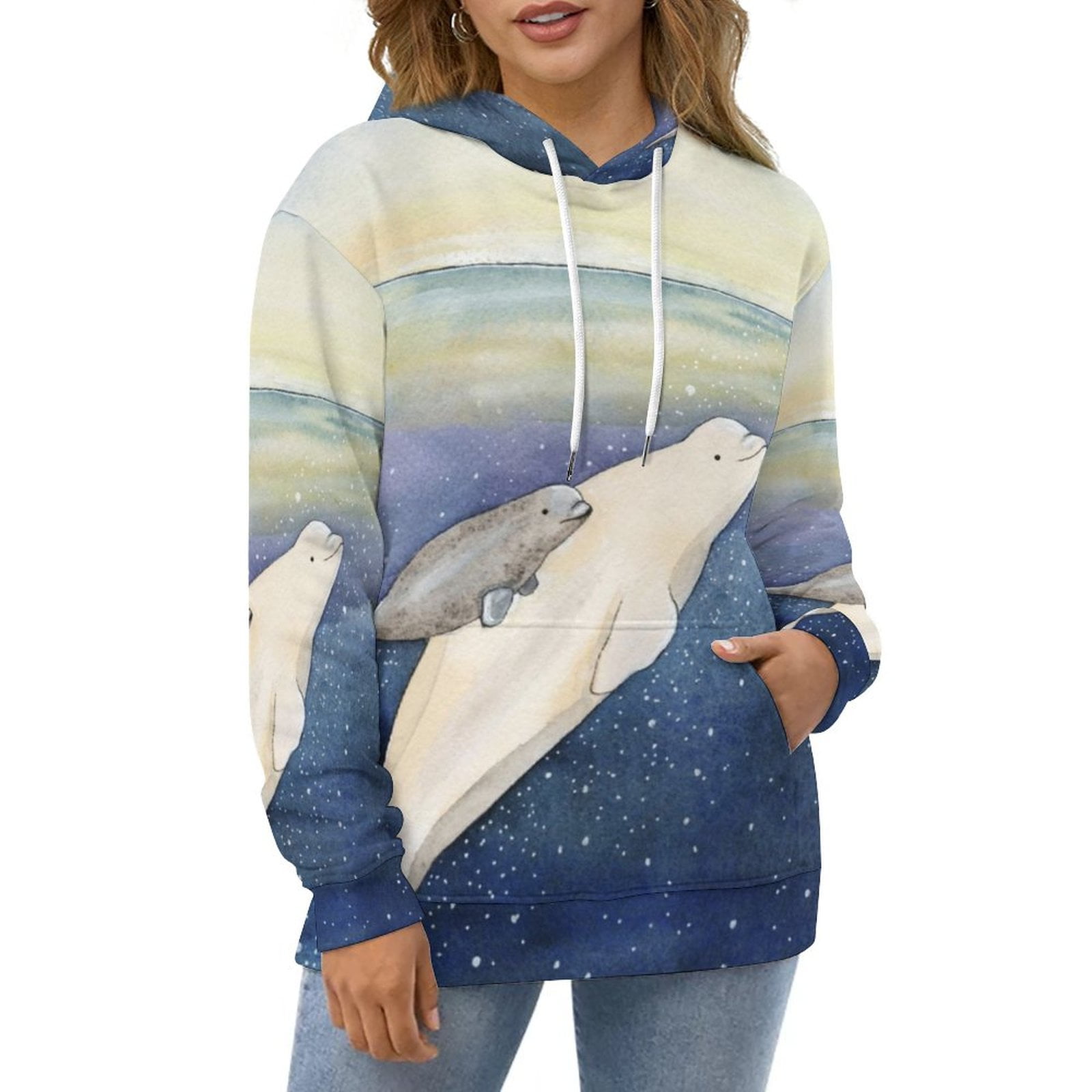 Beluga Mother And Baby Hoodie Sweatshirt Men/Women Drawstring Printed ...