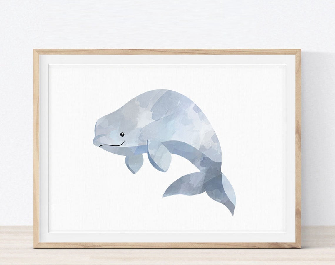 Beluga Print - Beluga Whale Wall Art - Happy Nautical Decor - Oceanic ...