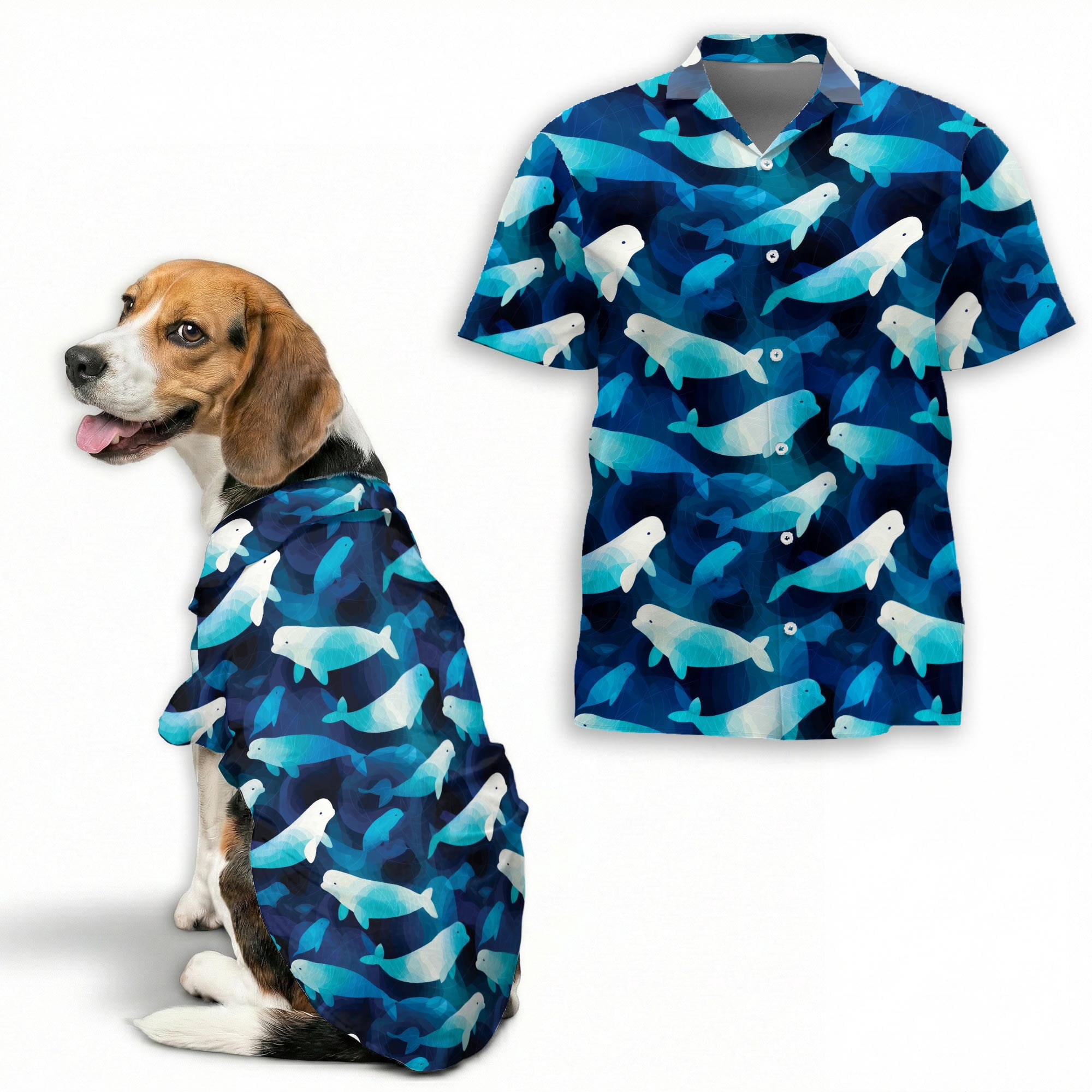 Beluga Whales Hawaiian Shirt for Adults and Dogs, Oceanic Whale Print ...
