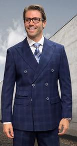 Statement Mens Double Breasted Navy Window Pane Wool Tailored Fit Suit ...