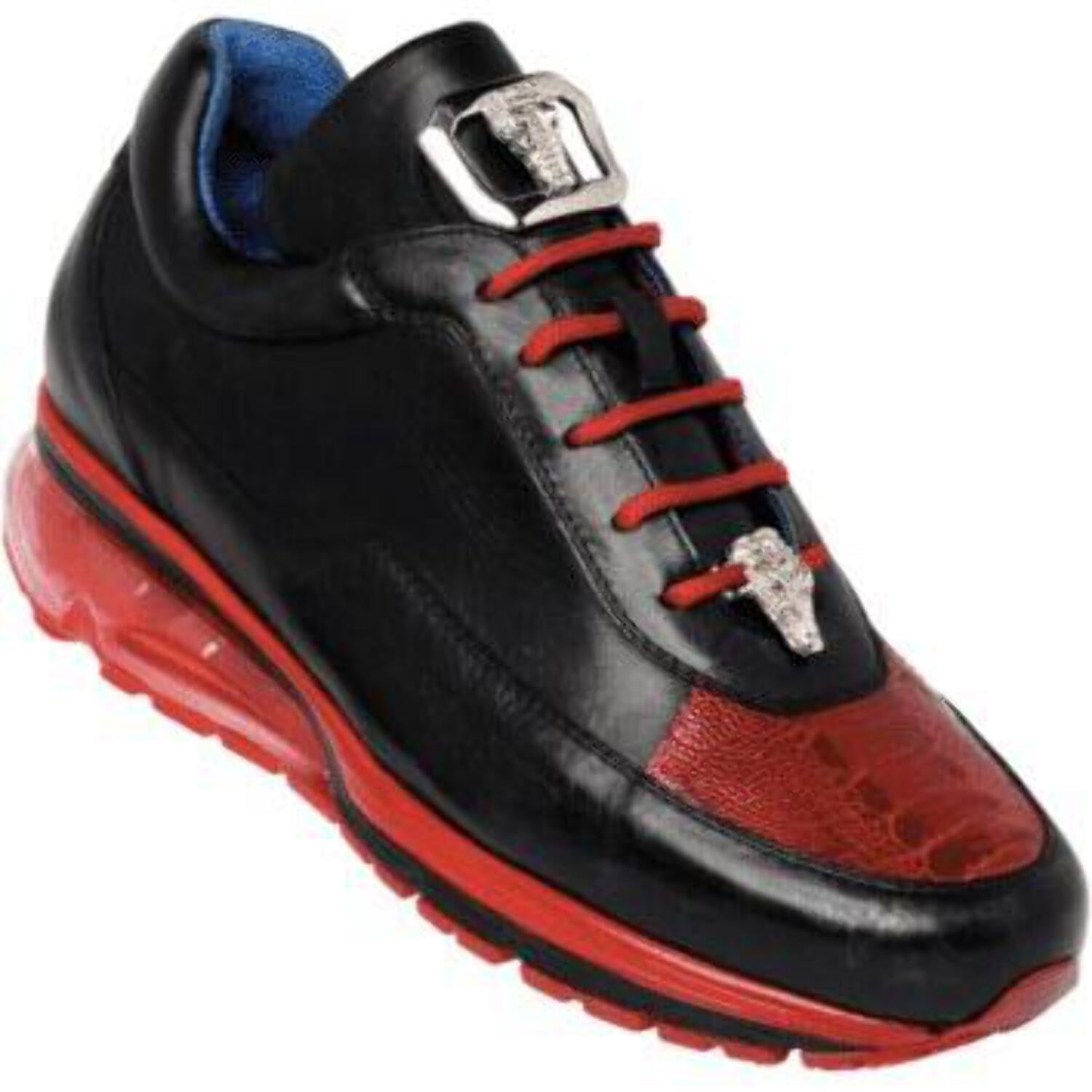 Belvedere Flash Sneaker Genuine Ostrich and Soft Italian Calf Black Red ...