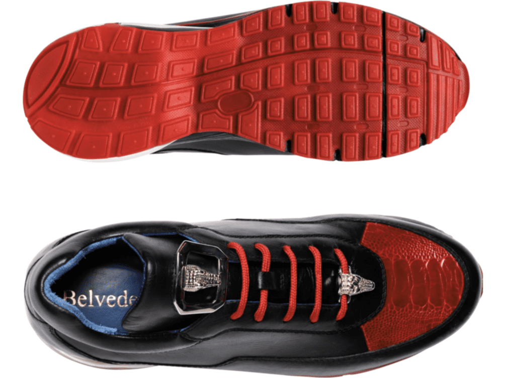 Belvedere Flash Sneaker Genuine Ostrich and Soft Italian Calf Black Red ...