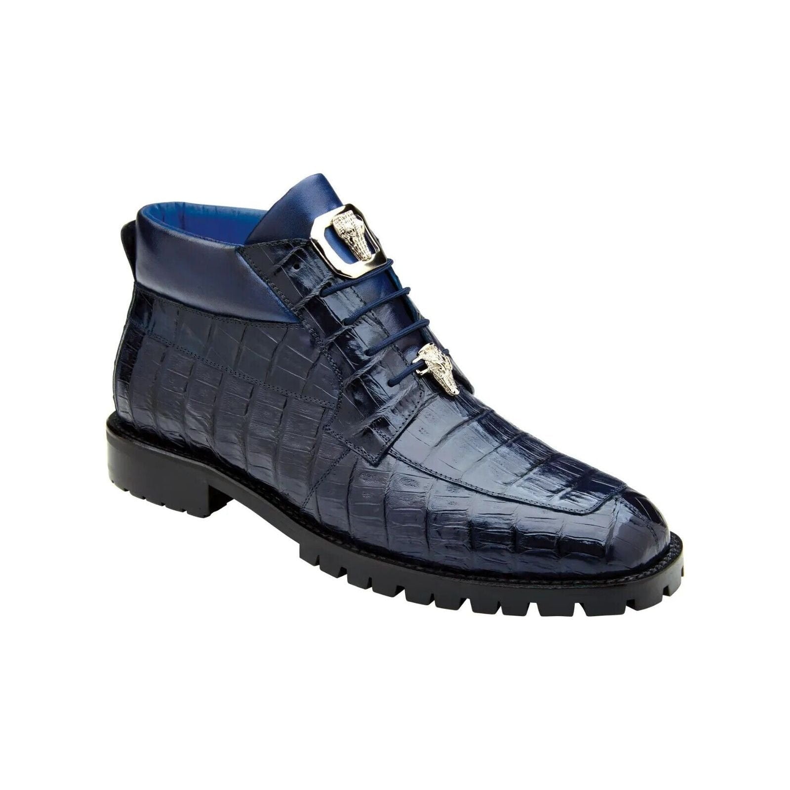 Belvedere Men's Dress Boot Gallardo Genuine Caiman Crocodile Navy U02 ...