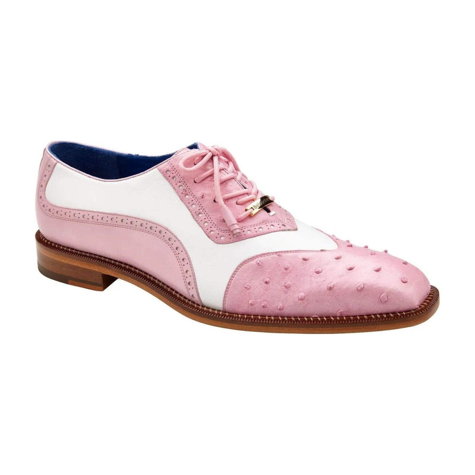 Belvedere Ostrich Quill Italian Leather Wing Tip Shoes Sesto Rose Pink ...
