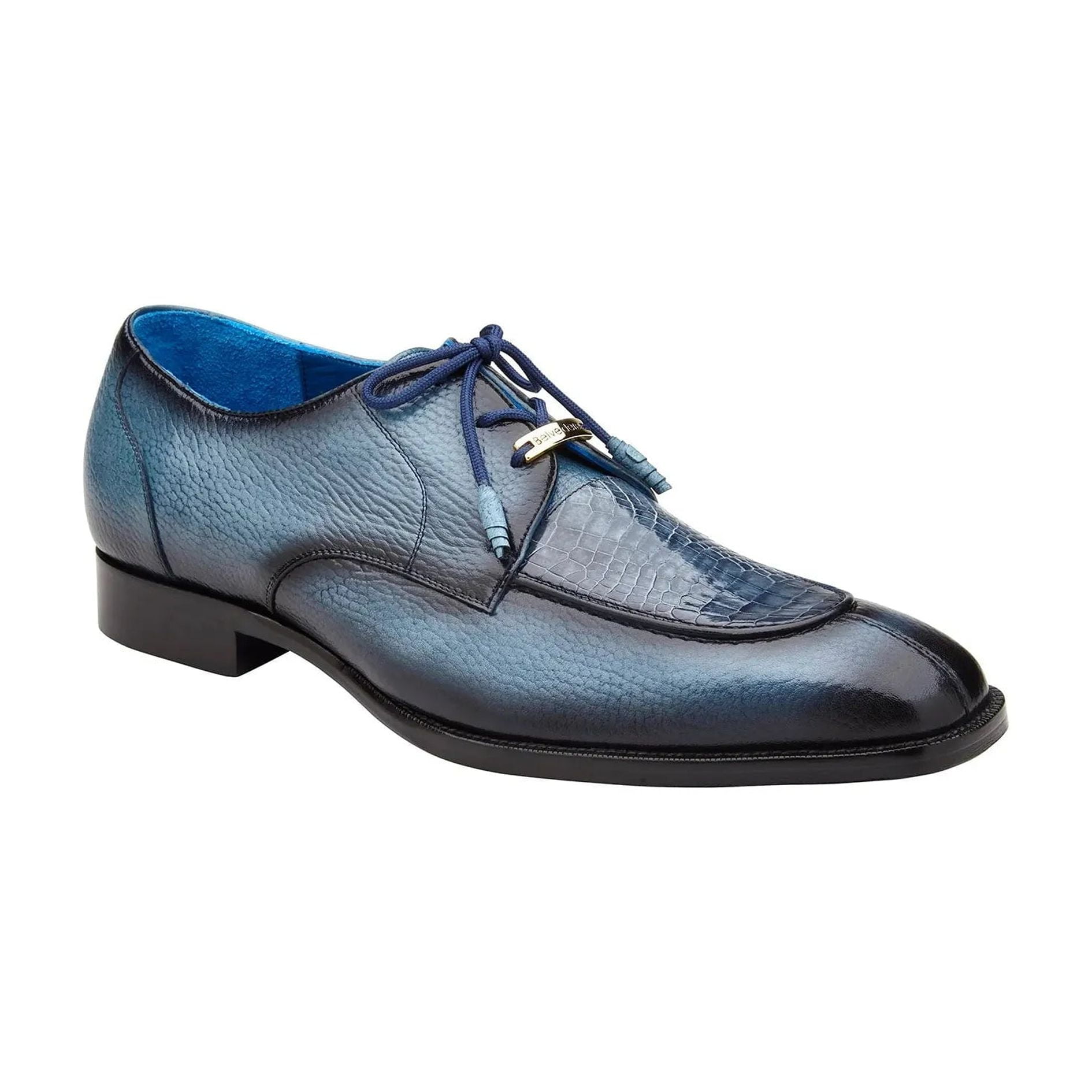 Belvedere Shoes Primo Oxford Genuine Alligator Pebble Grain Calf Blue ...