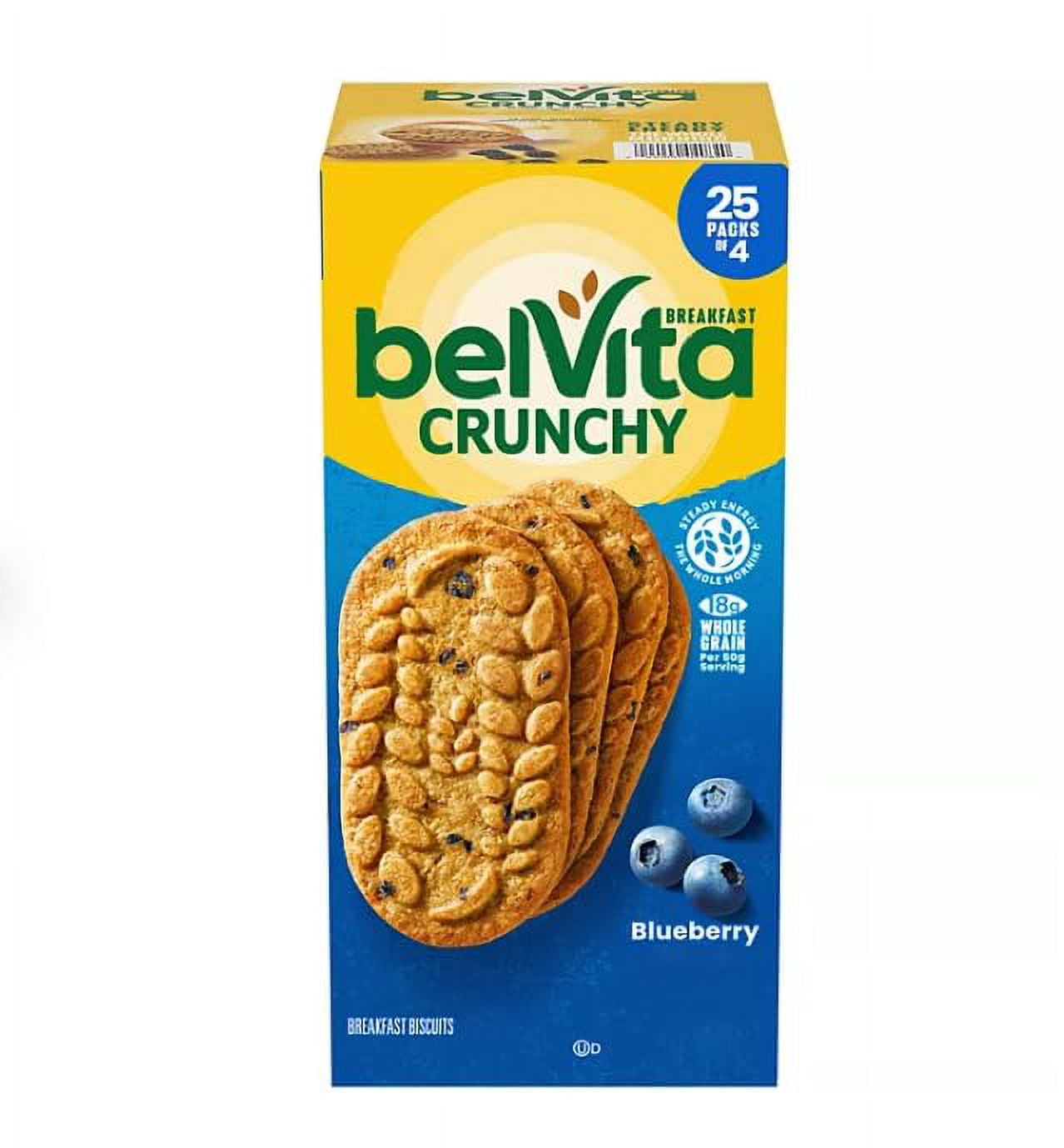 Belvita Crunchy Blueberry Breakfast Biscuits 25 Packs, 4 Biscuits Per ...