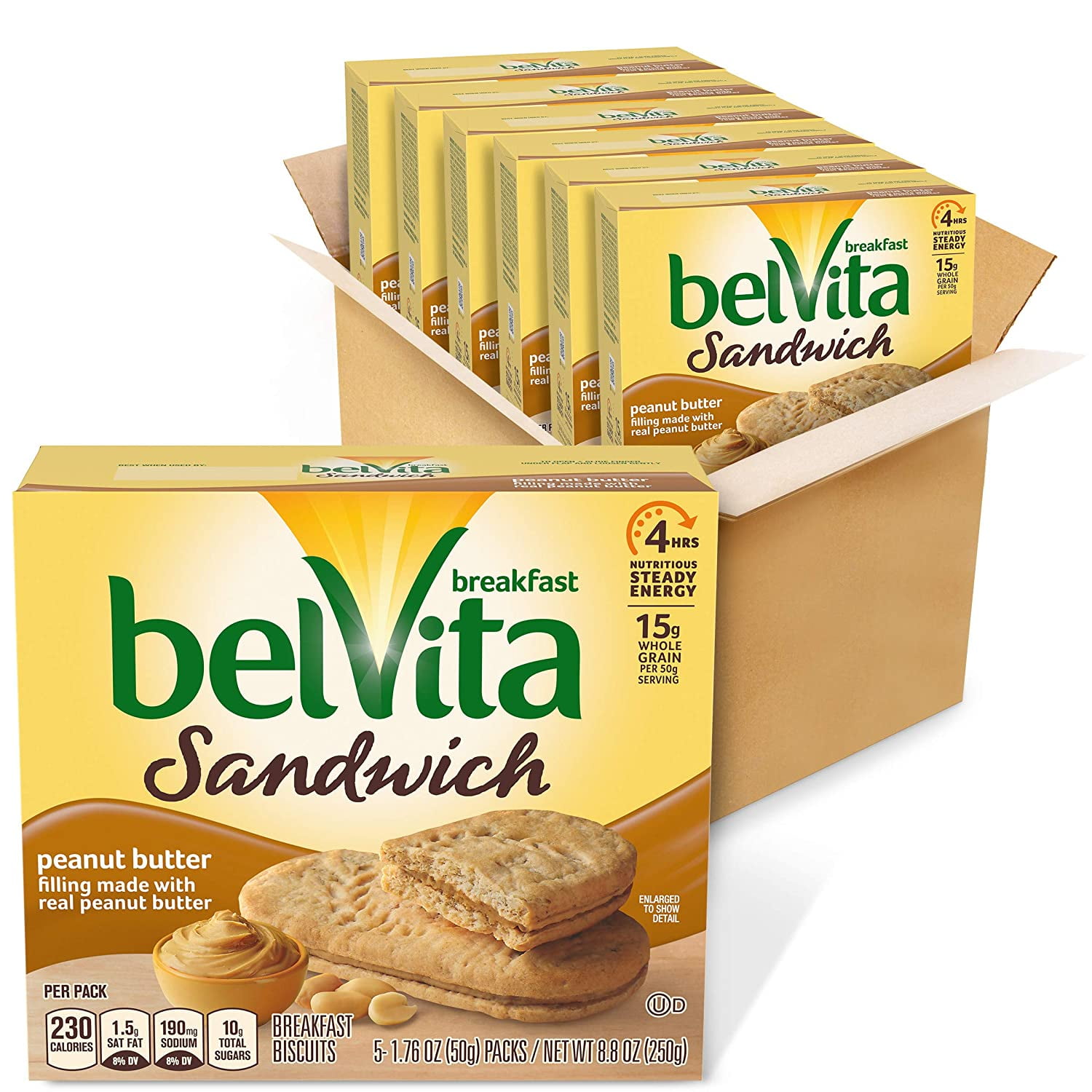Belvita Healthy Peanut Butter Breakfast Biscuits, High Fiber, 6 Boxes ...