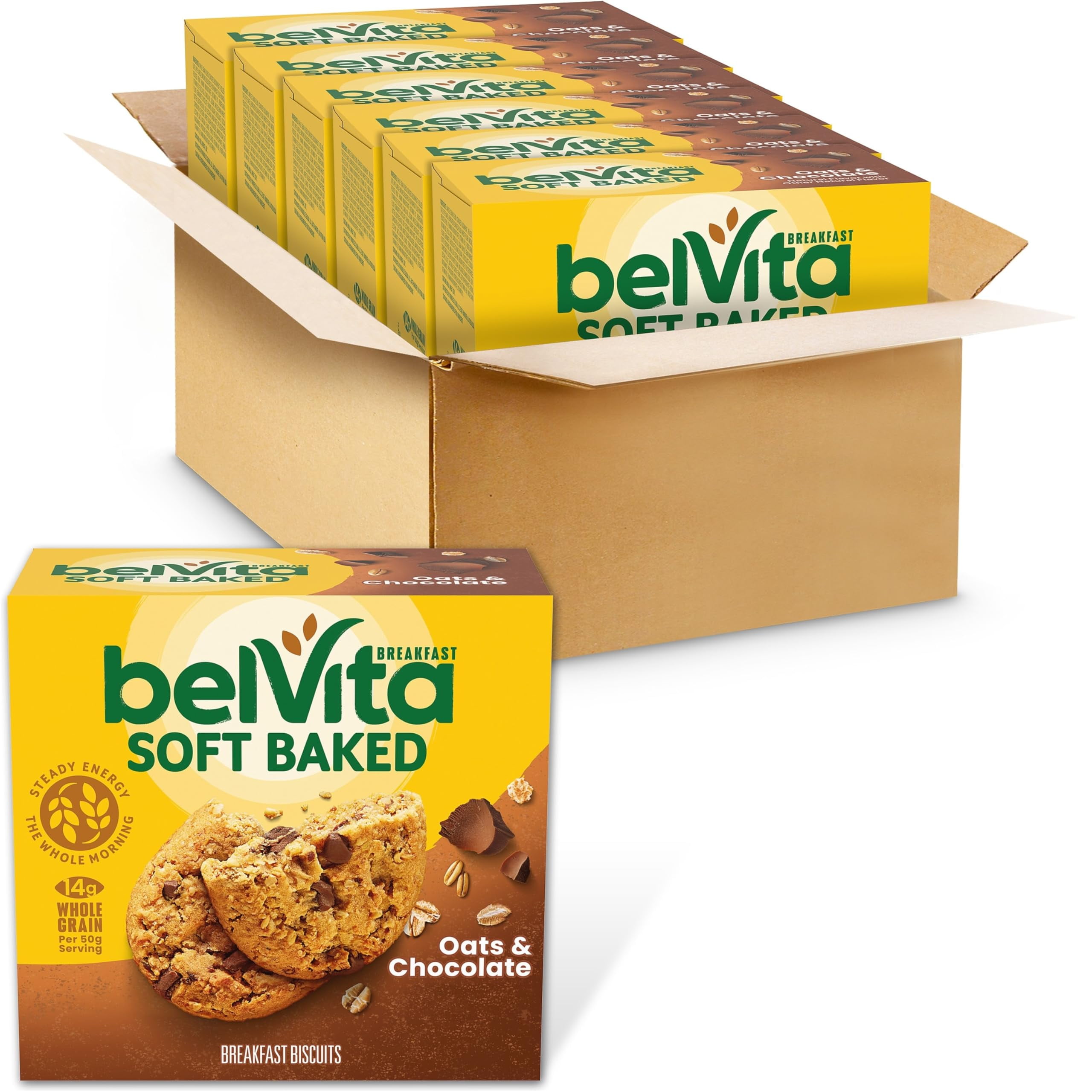 belVita Soft Baked Breakfast Bars, Oats & Chocolate, 6 Boxes of 5 Packs ...