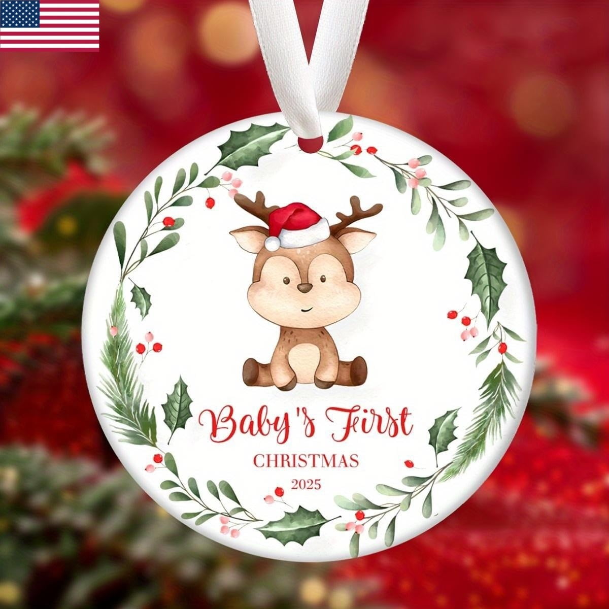 Belvo Ceramic Ornament Baby’s First Holiday 2025 Round Reindeer ...