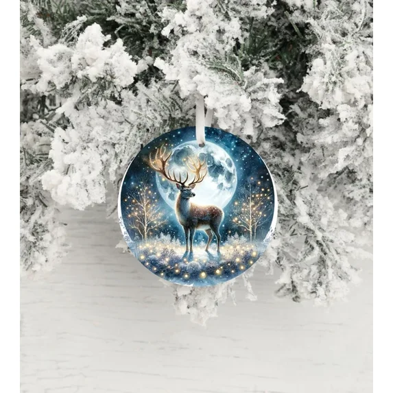 Belvo Ceramic Ornament Full Moon Winter Holiday Deer Ceramic Holiday ...