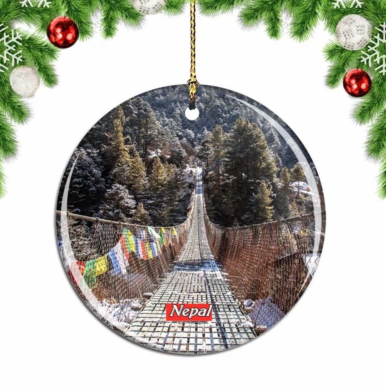 Belvo Ceramic Ornament Nepal Himalayas Suspension Bridge City Travel ...