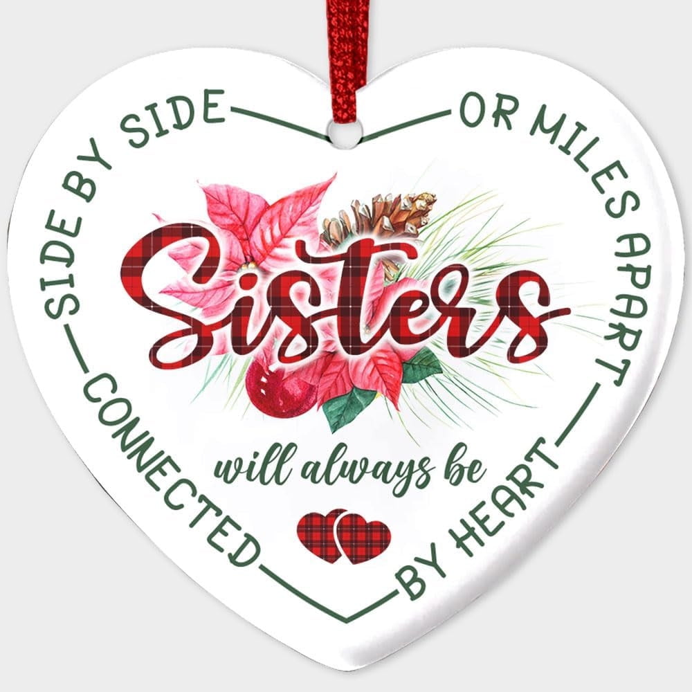 Belvo Ceramic Ornament Sisters Connected by Heart 2025 Seasonal Holiday ...