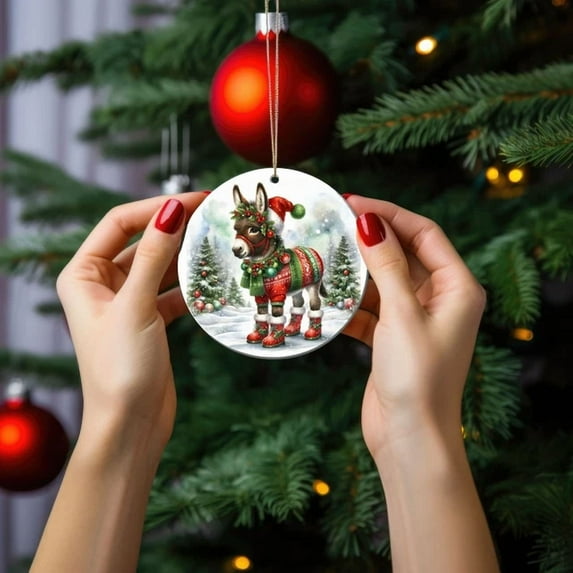 Belvo Ceramic Ornament Winter Holiday Donkey Holiday Tree Decoration ...