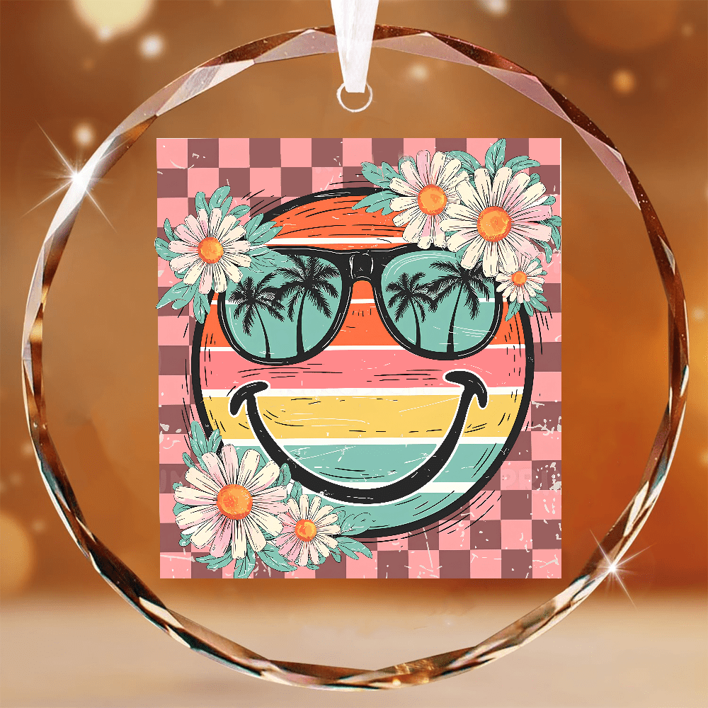 Belvo Retro Smiley Face Ornament Summer Floral Checkered Beach Vibes ...