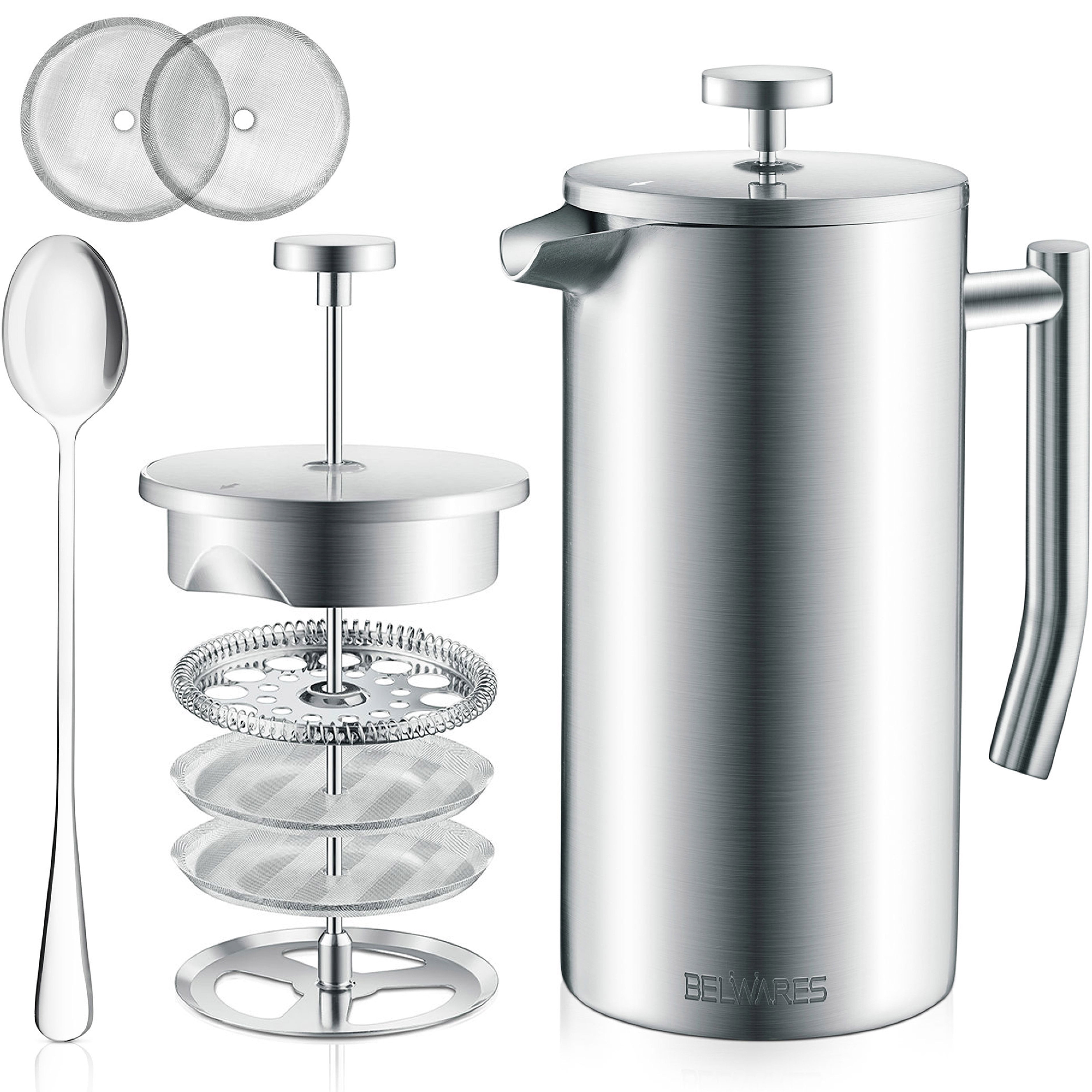 Belwares Stainless Steel French Coffee Press, with Double Wall and ...