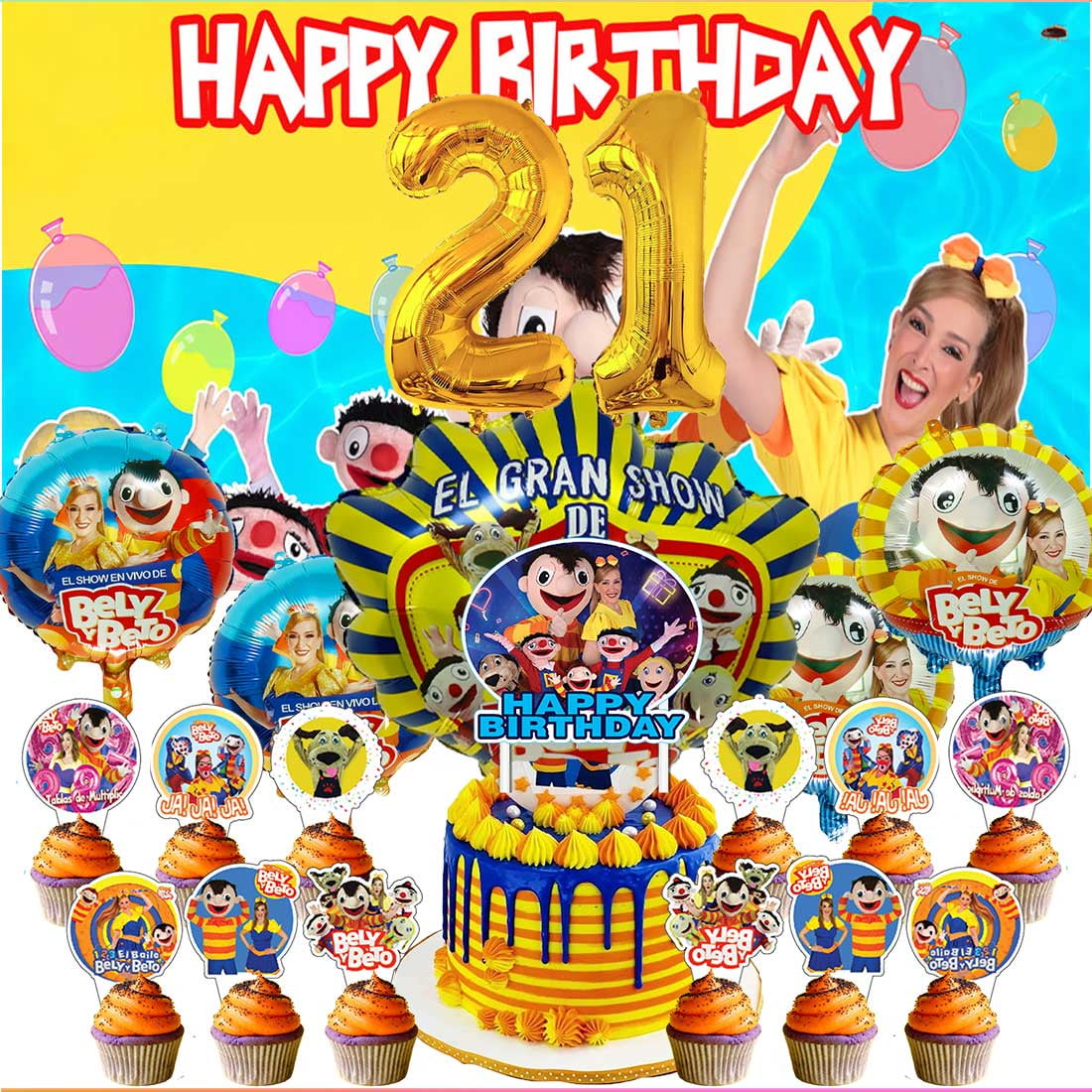 Bely Y Beto Party Supplies Decor 21th Kit Balloons Birthday Cake Topper ...