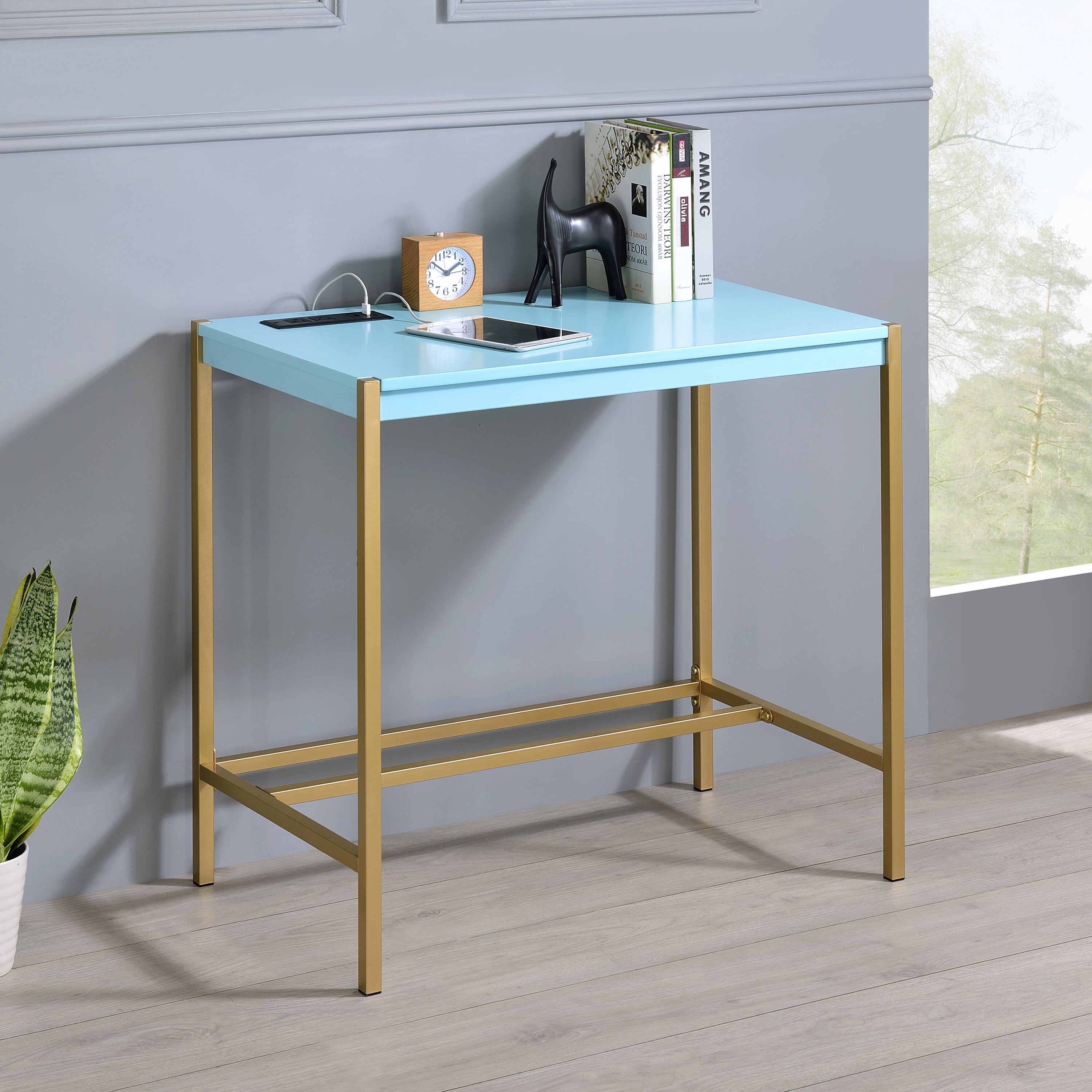 Belzie Metal Writing Desk with USB Ports, Aruba Blue - Walmart.com