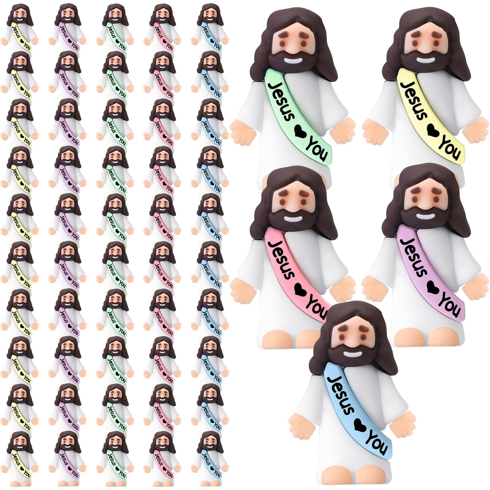 Bememo 50 Pcs Mini SSF20 Jesus Figures Jesus Loves You Christ Toys ...