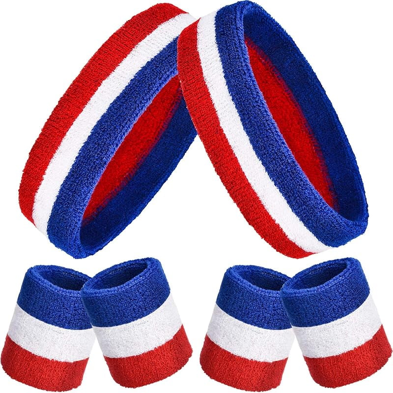 Bememo 6 Pcs Neon Striped Sports Sweatbands Set Include 2 Headbands, 4 ...