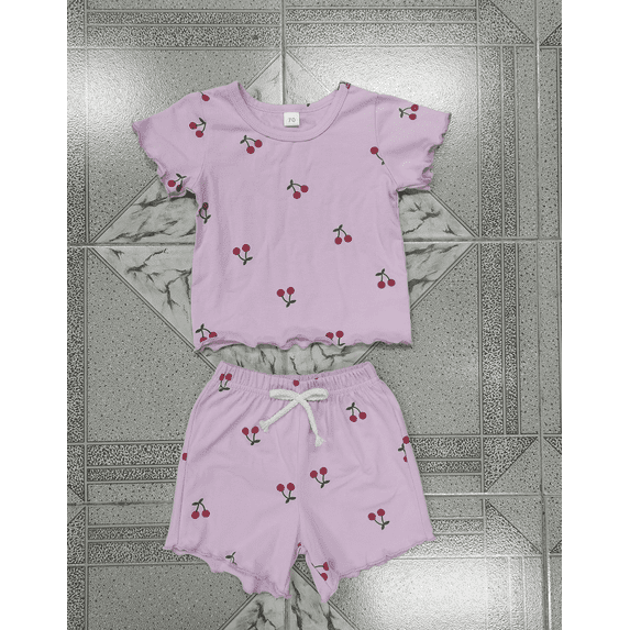BemeyourBBs 2Pcs Baby Girl Summer Outfits Short Sleeve Cherry Print ...