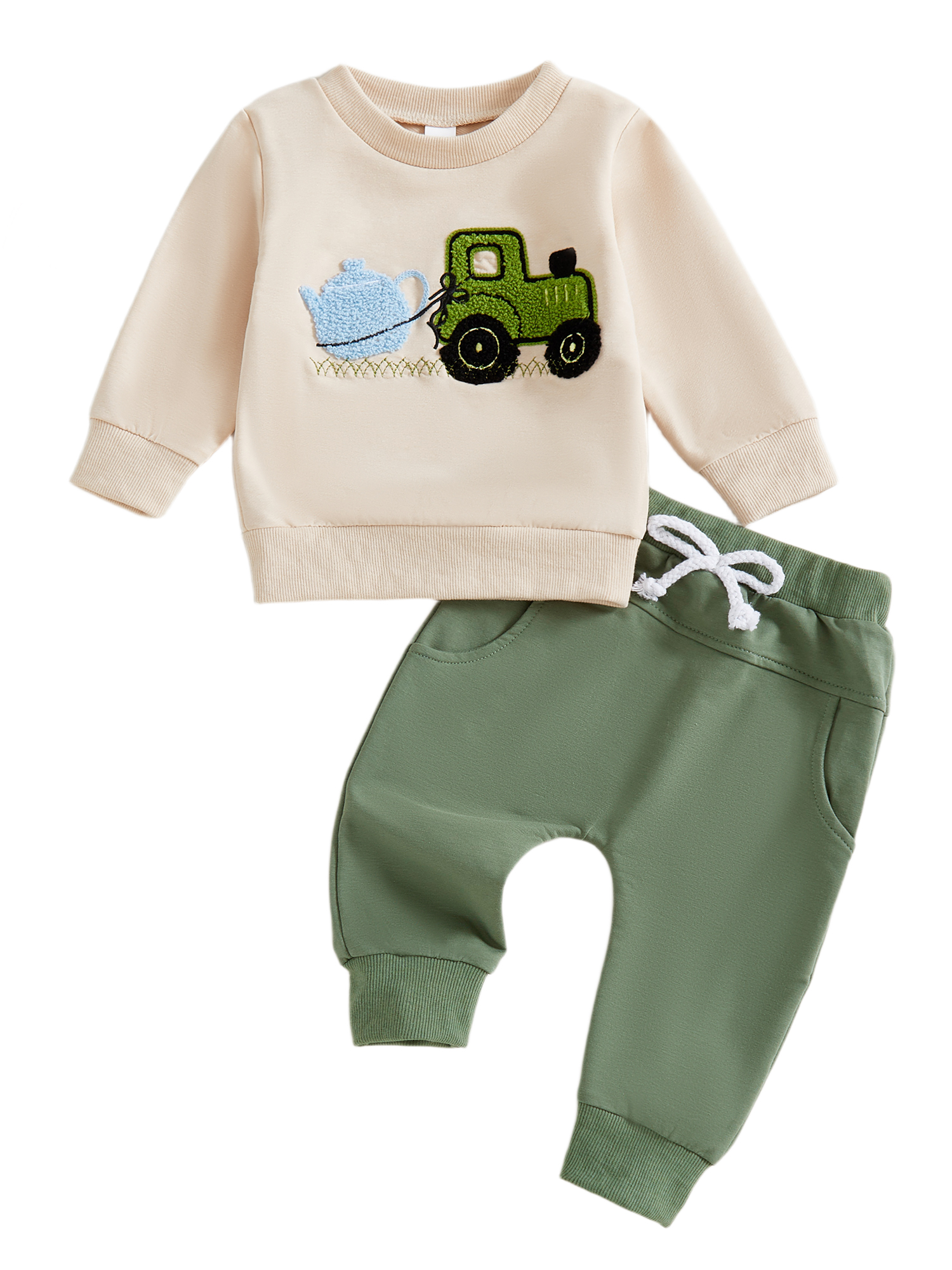 BemeyourBBs Baby Boys Pants Set, Long Sleeve Embroidery Tractor ...
