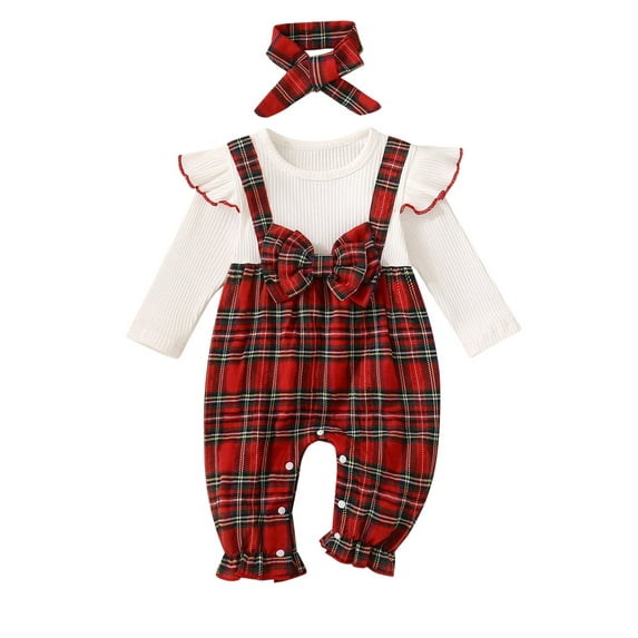 BemeyourBBs Baby Girl Christmas Outfits Red Green Plaid Romper Fake Two ...