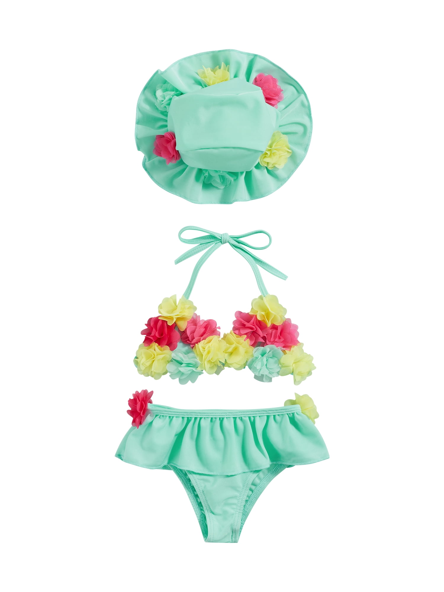 BemeyourBBs Baby Girl Two Piece Swimsuit With Hat Newborn Floral Bikini ...
