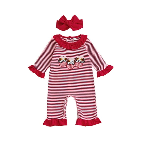 BemeyourBBs Baby Girl Valentines Day Outfit Striped Jumpsuit Heart Dog ...