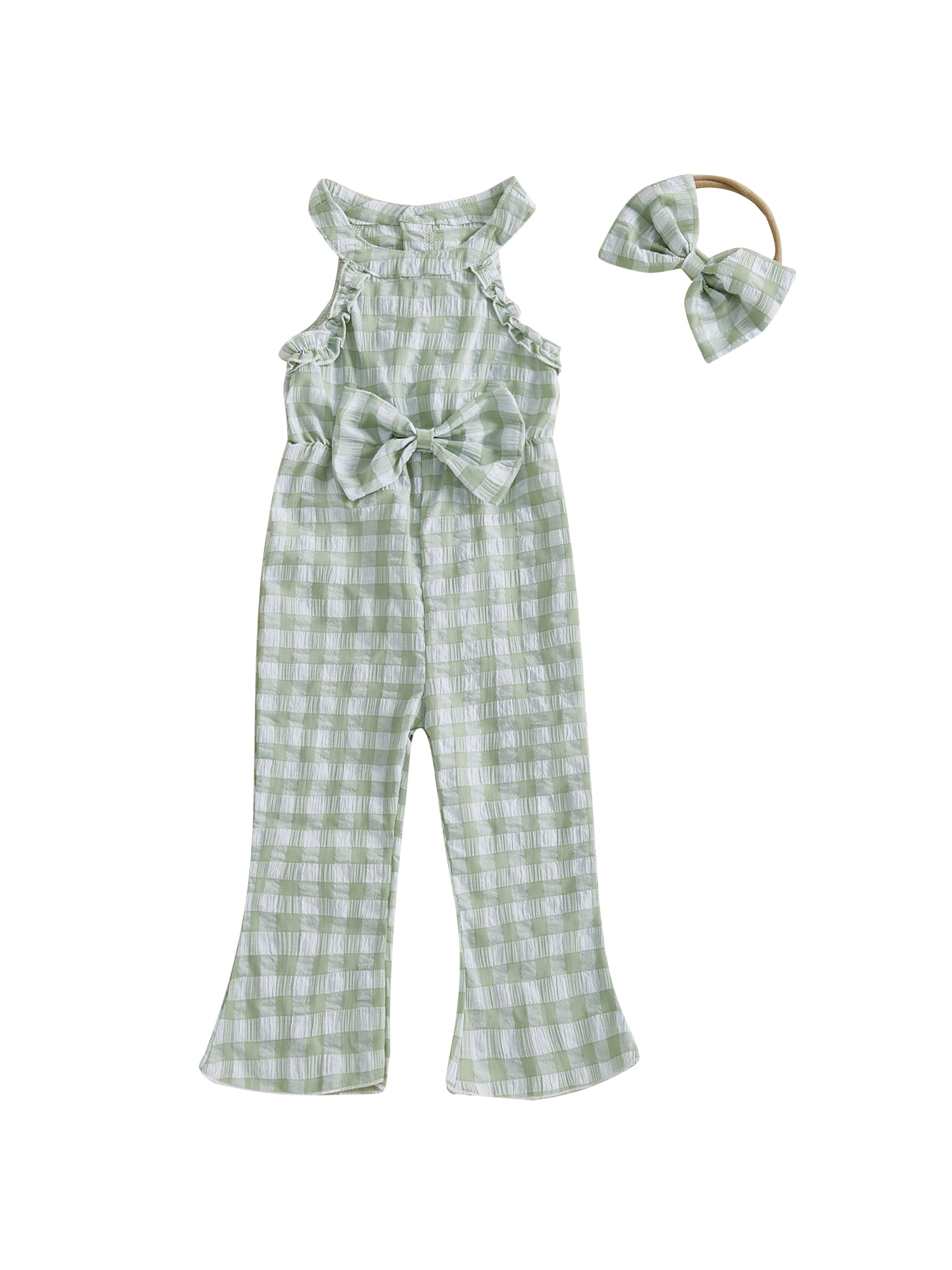 BemeyourBBs Baby Girls Flared Romper Plaid Print Sleeveless Jumpsuit ...