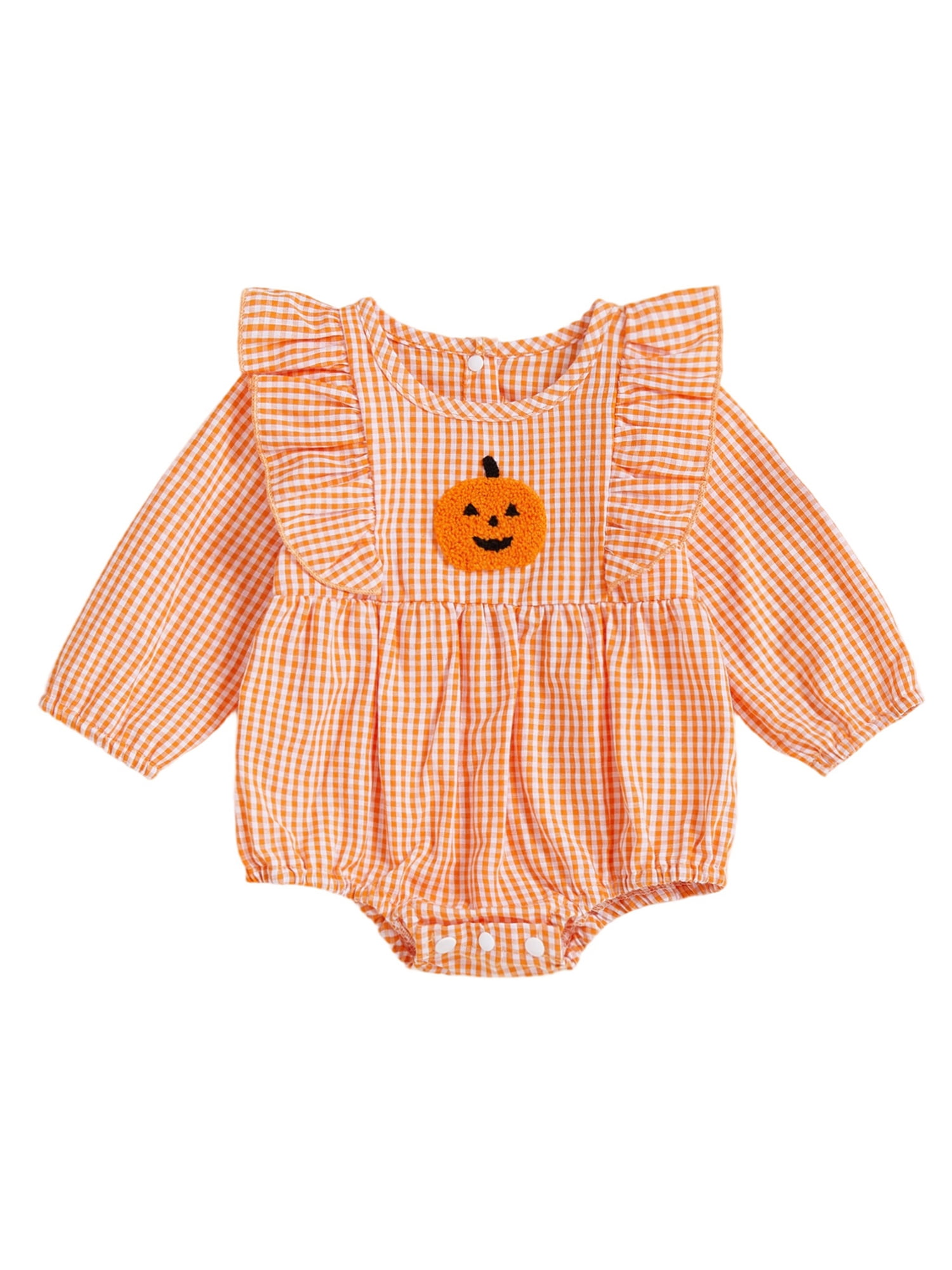 BemeyourBBs Baby Girls Halloween Romper Pumpkin Embroidery Plaid Print Jumpsuits - Walmart.com