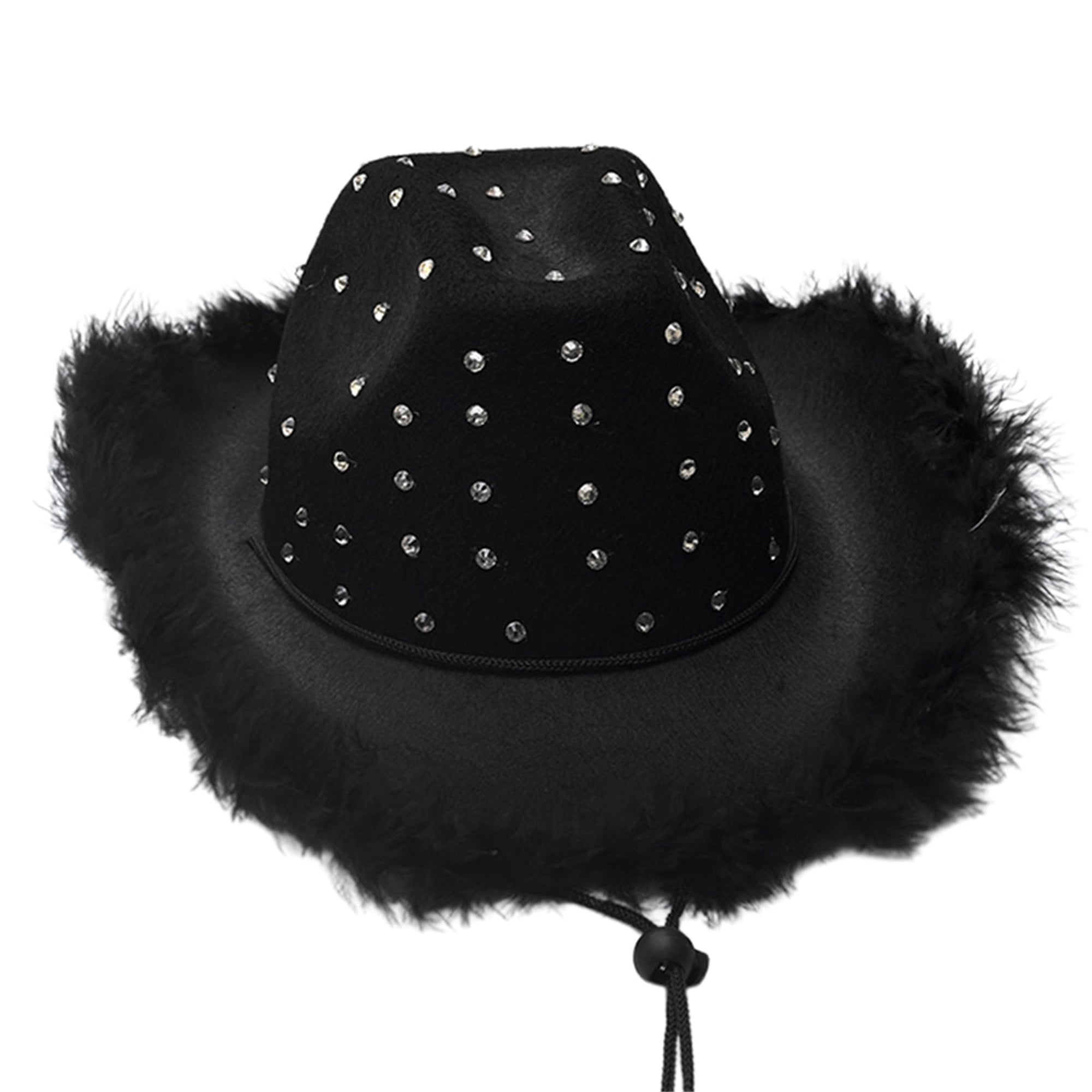 BemeyourBBs Feather Trim Rhinestone Cowgirl Hat Women's Cowboy Hats Felt Wide Brim Disco Cowboy ...
