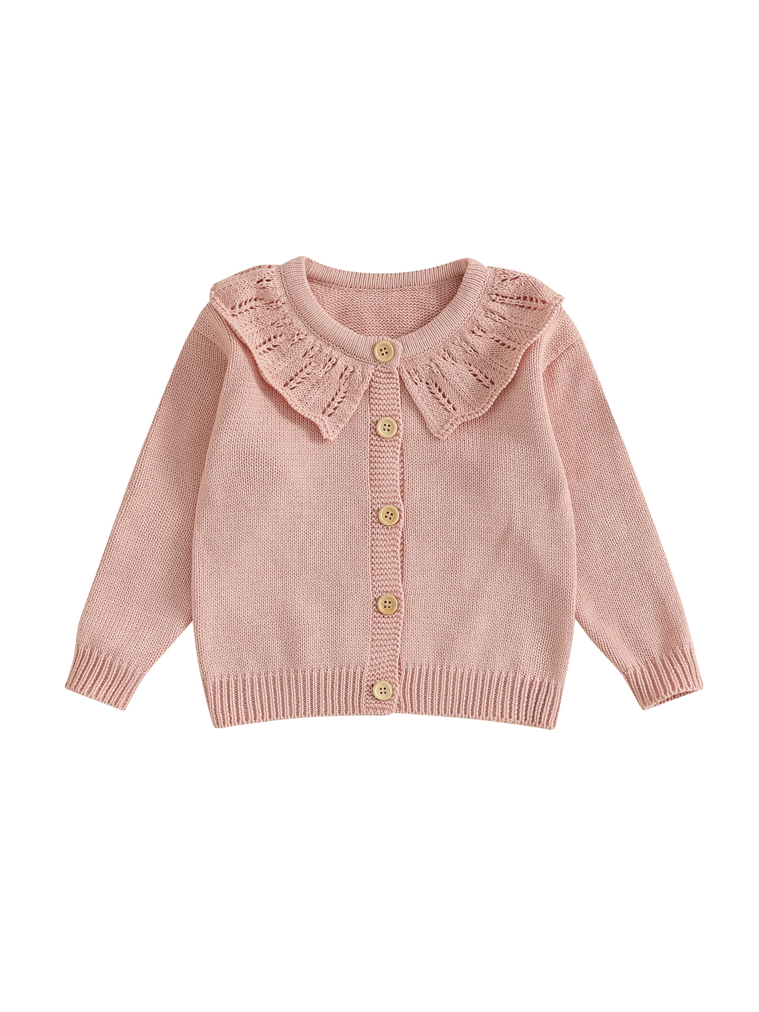 BemeyourBBs Girls Knit Sweater Solid Color Ruffled Long Sleeve Button ...