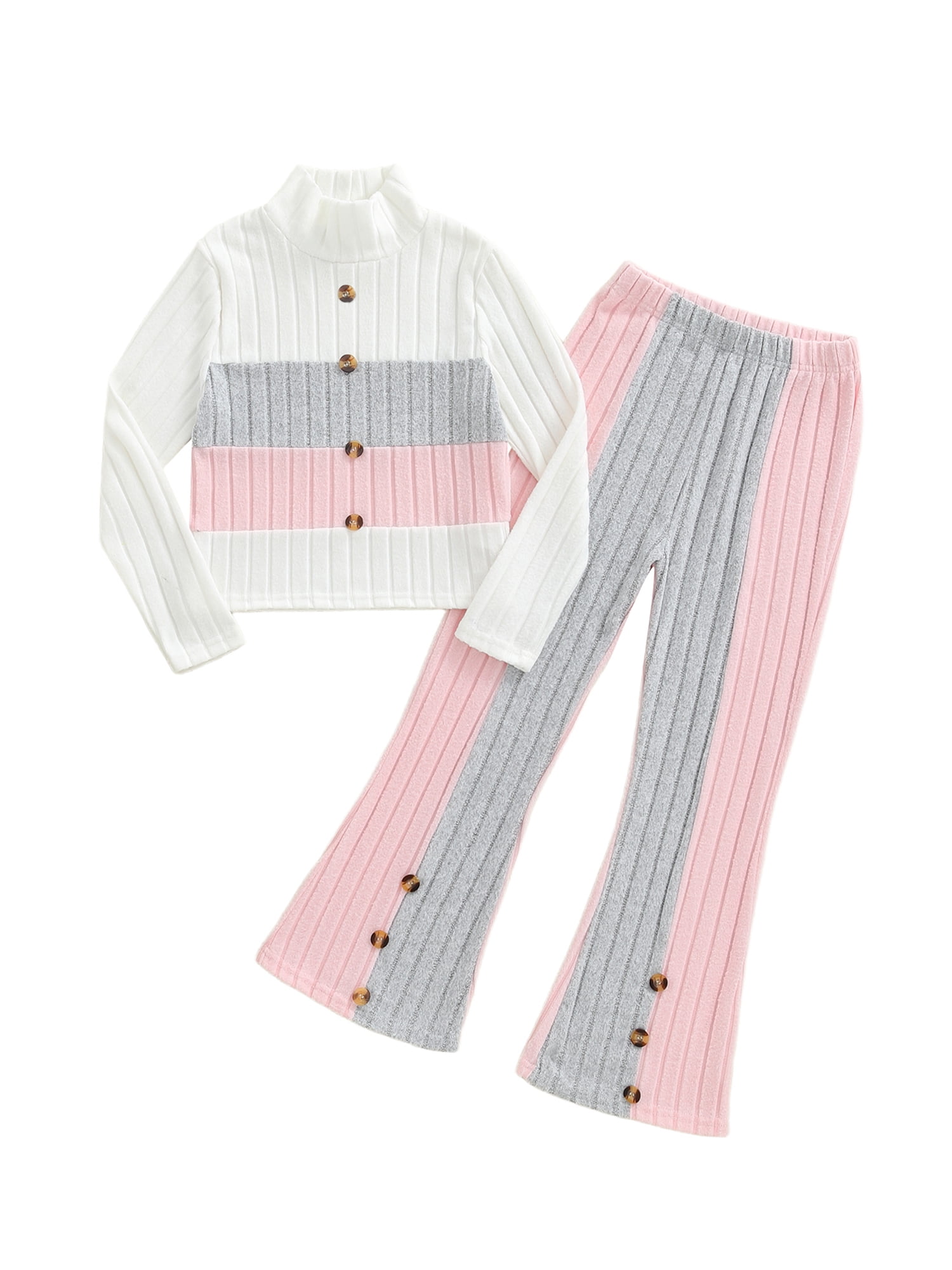 BemeyourBBs Kid Girl Fall Winter Spring Clothes Ribbed Color Block Long ...