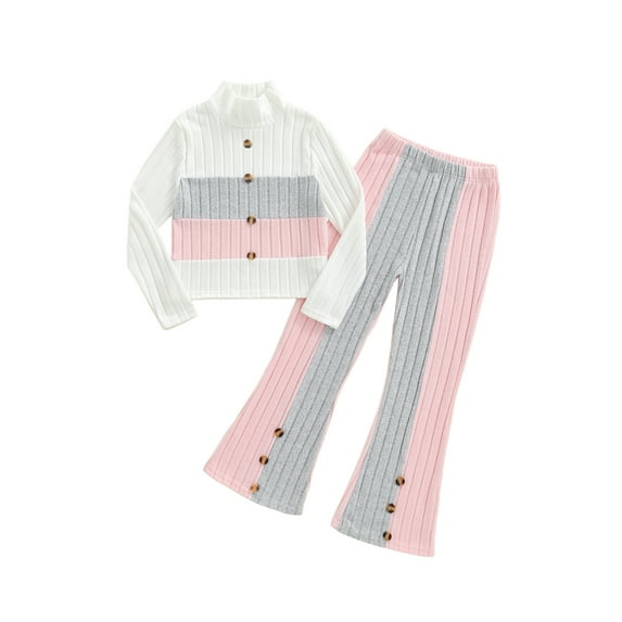 BemeyourBBs Kid Girl Fall Winter Spring Clothes Ribbed Color Block Long ...