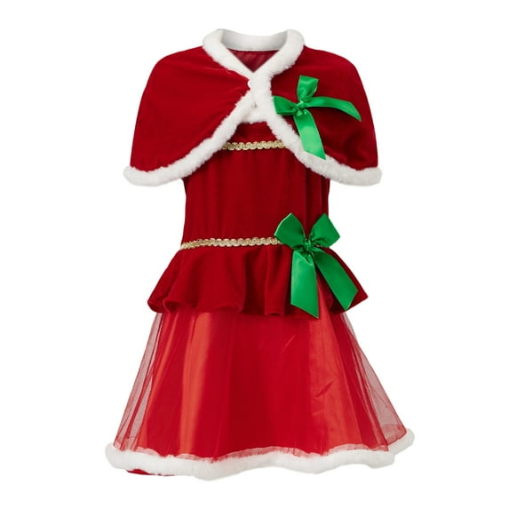 BemeyourBBs Kids Girl Christmas Dress Fuzzy Trim Cape and Bow Cami ...