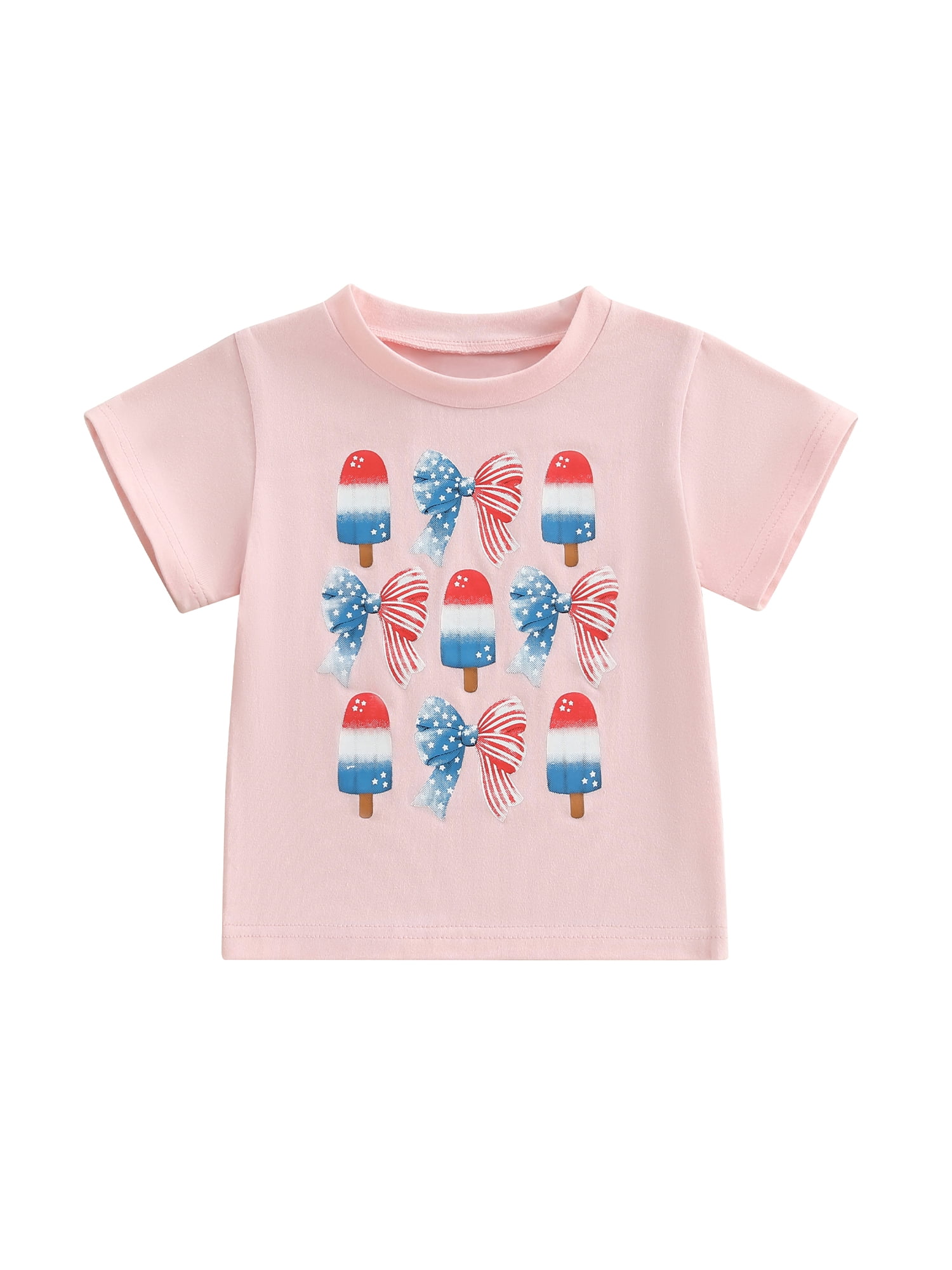 BemeyourBBs Kids Girls T-shirt, Short Sleeve Crew Neck Bow Print Summer ...