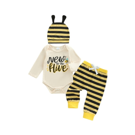 BemeyourBBs Newborn Baby Bee Outfit New to the Hive Letter Long Sleeve ...