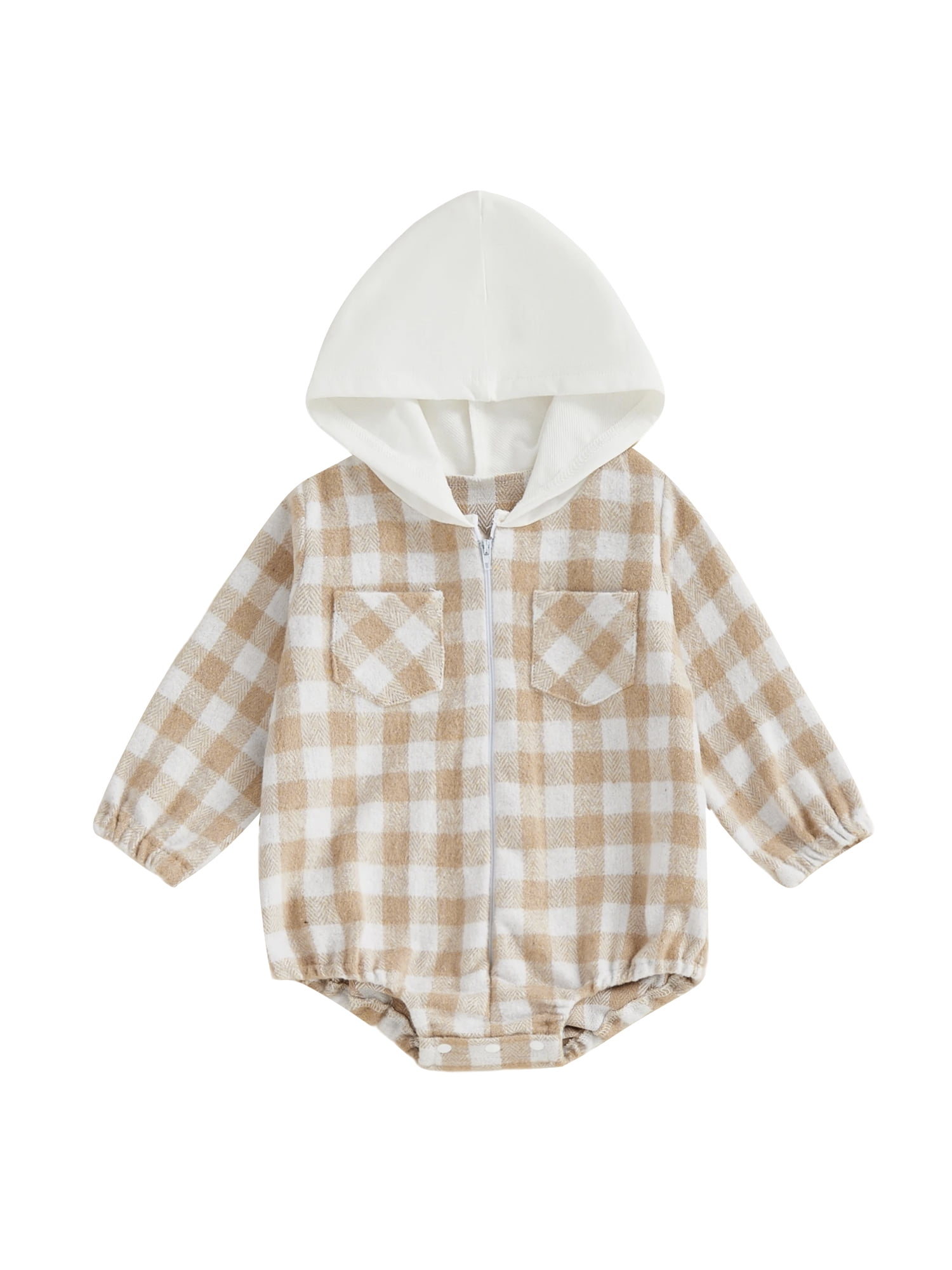 BemeyourBBs Newborn Baby Boy Flannel Plaid Jacket Hooded Romper Long ...