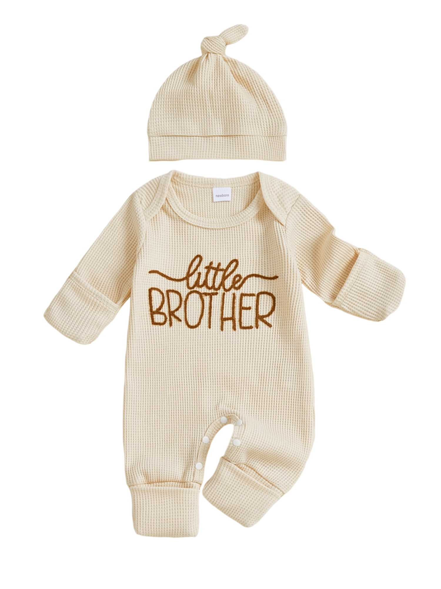 BemeyourBBs Newborn Baby Boy Little Brother Outfit Waffle Knit Jumpsuit ...