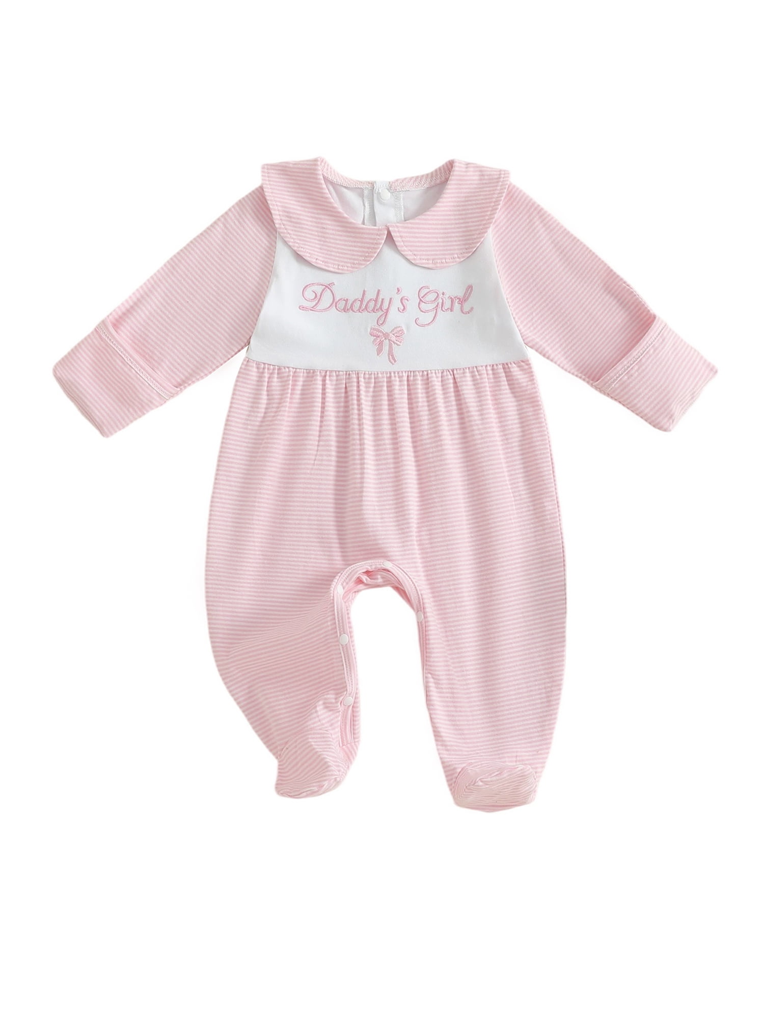 BemeyourBBs Newborn Baby Daddy's Girls Outfit Footied Romper Stripe ...