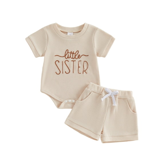 BemeyourBBs Newborn Baby Girl Little Sister Outfit Waffle Knit Letters ...