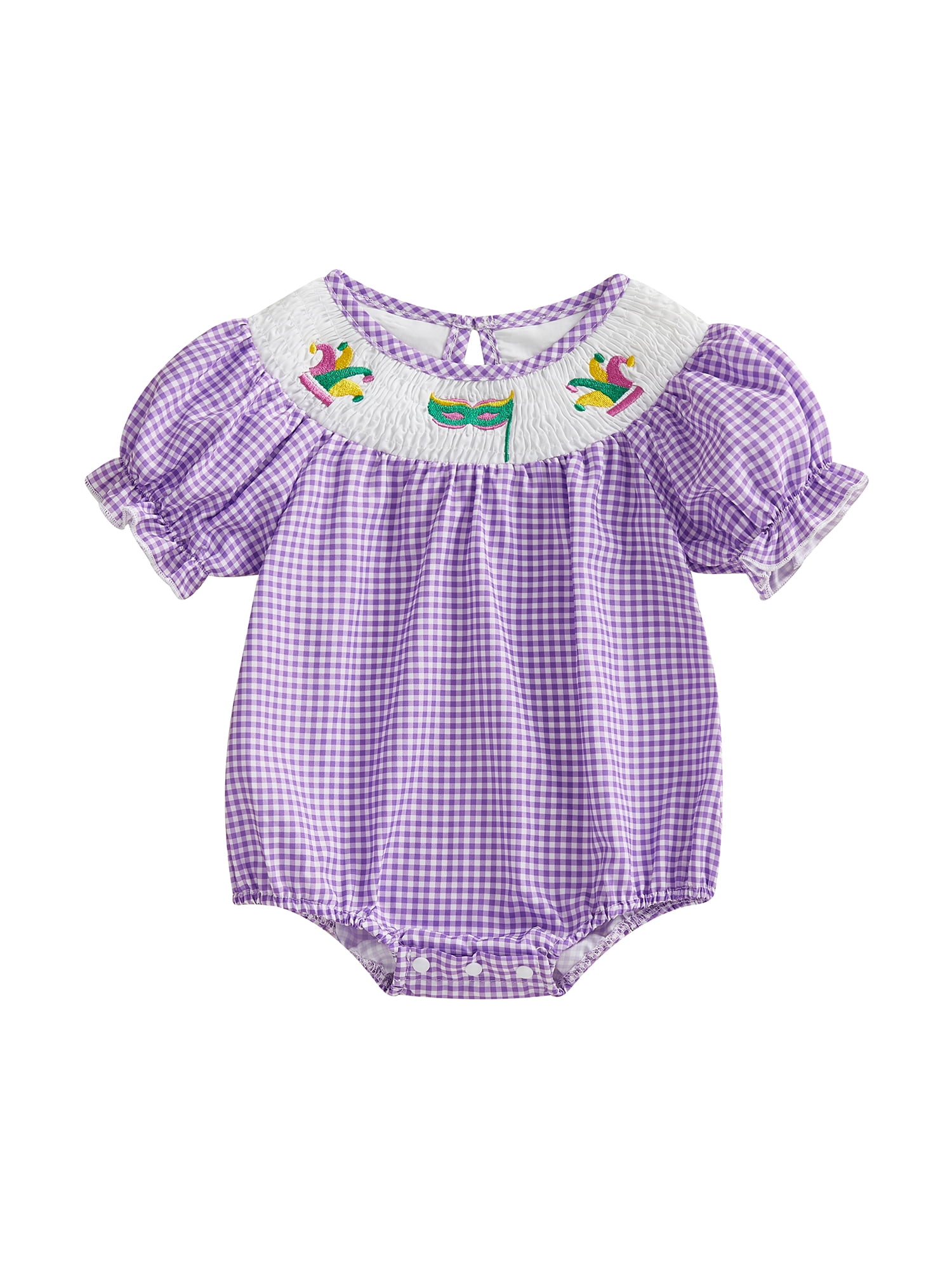 BemeyourBBs Newborn Baby Girl Mardi Gras Outfits Smocked Bubble Romper ...