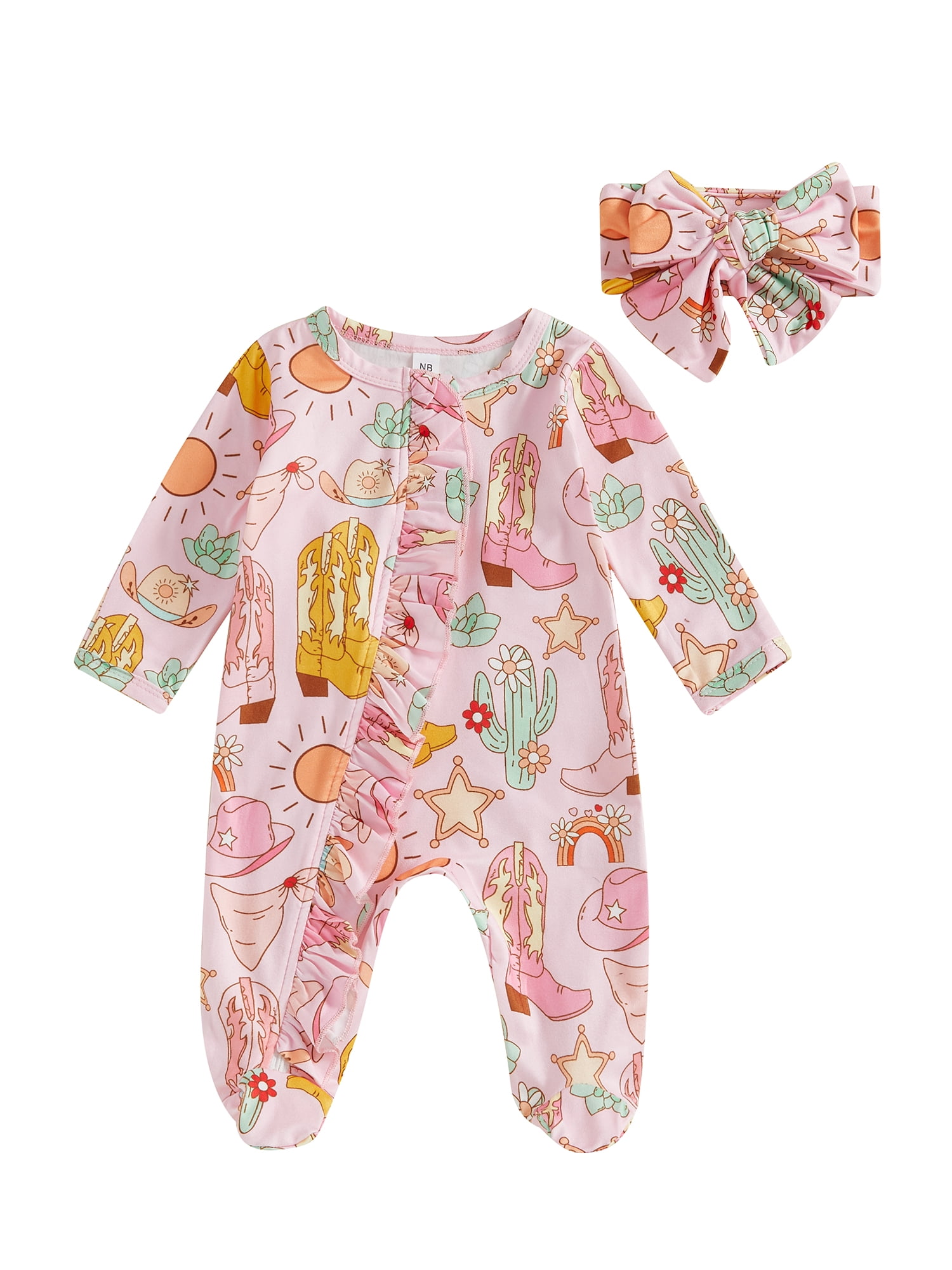 BemeyourBBs Newborn Baby Girls Western Cowgirl Outfits Ruffle Footed ...