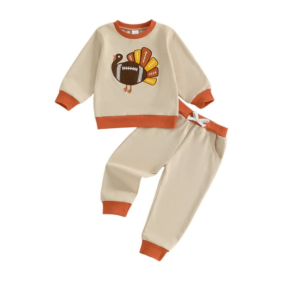 BemeyourBBs Toddler Baby Boy Girl Thanksgiving Outfits Turkey Embroidery Long Sleeve Round Neck ...