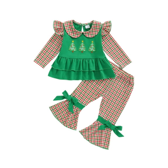 BemeyourBBs Toddler Baby Girl Christmas Outfits Tree Embroidery Long ...