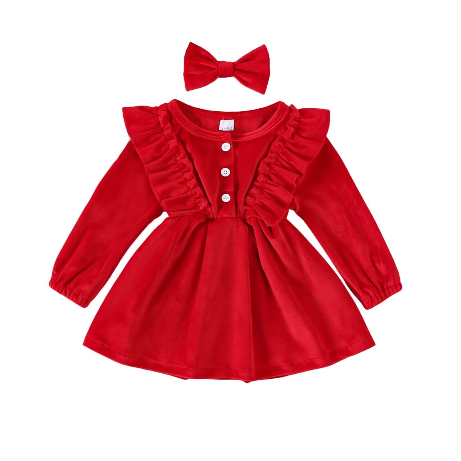 BemeyourBBs Toddler Baby Girl Velvet Ruffle Long Sleeve Dress Holiday ...
