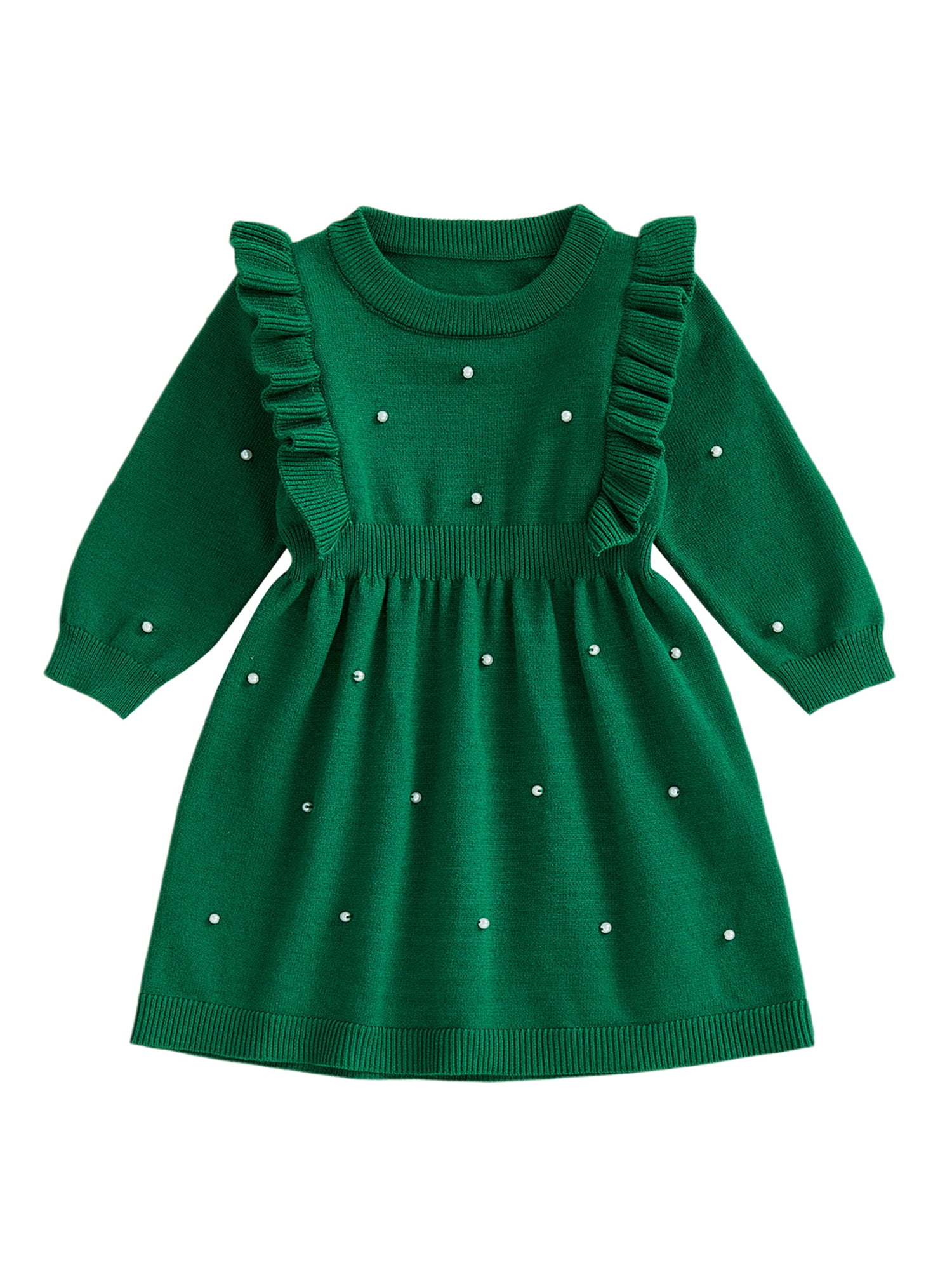 BemeyourBBs﻿ Toddler Baby Girls Green Knitted Dress Ruffle Trim Pearl ...